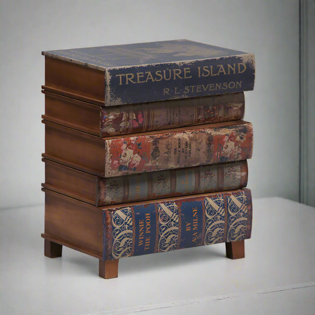 Decorexi | Antiqued Children's Books Bedside Table | 3 Drawers ...