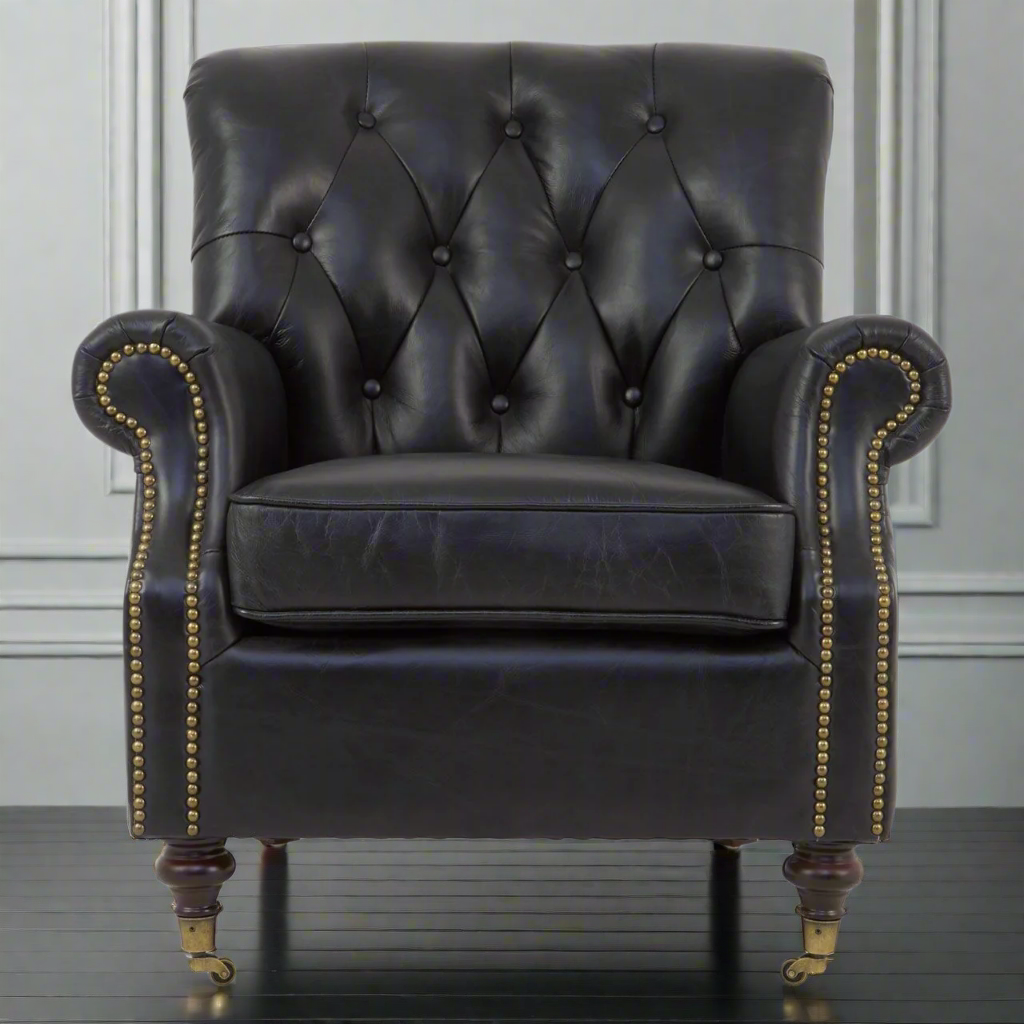Black leather armchair store