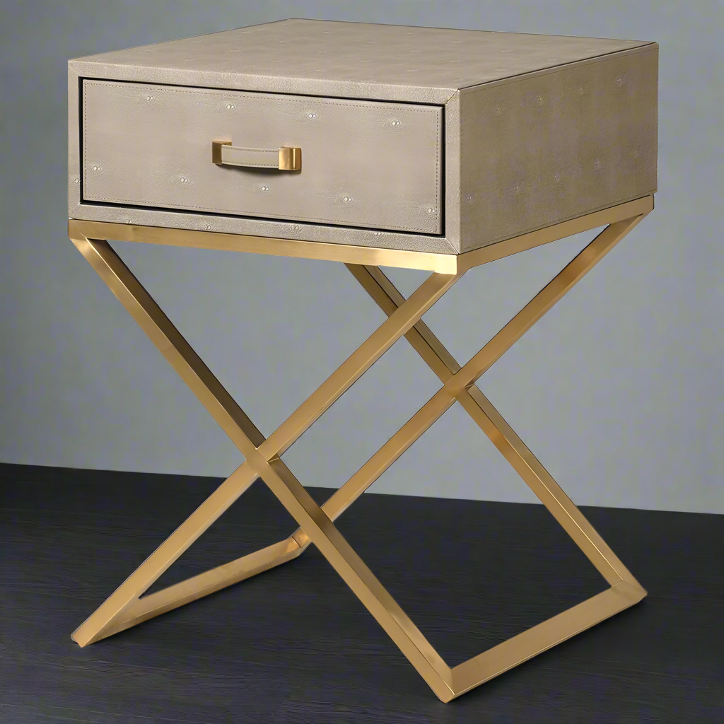 Luxury Bedside I Faux Shagreen I Brushed Brass I Decorexi I Chiswick Decorexi A World of Interiors