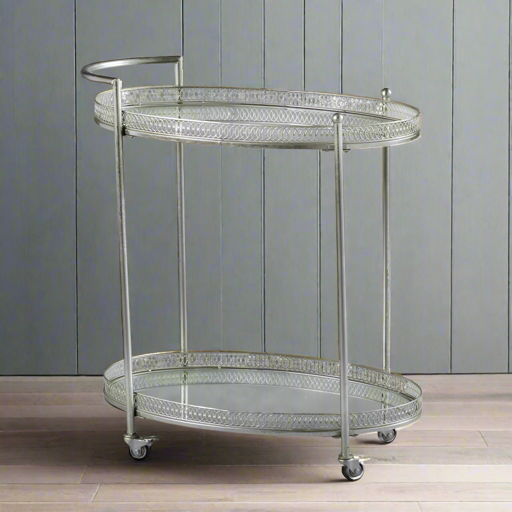 Drinks Trolley Oval Silver Metal – Decorexi A World of Interiors