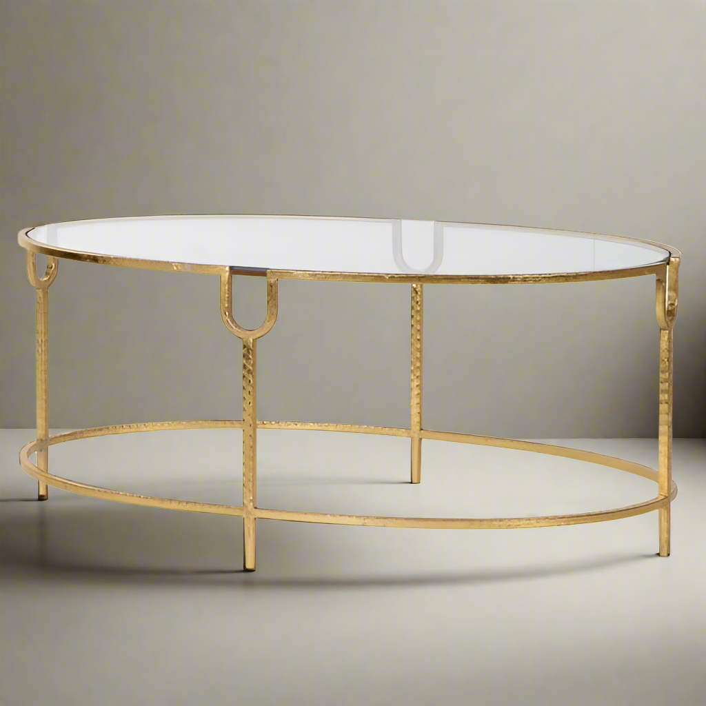 Oval Glass And Metal Coffee Table DS 5232 Modern Oval Glass Top Dining