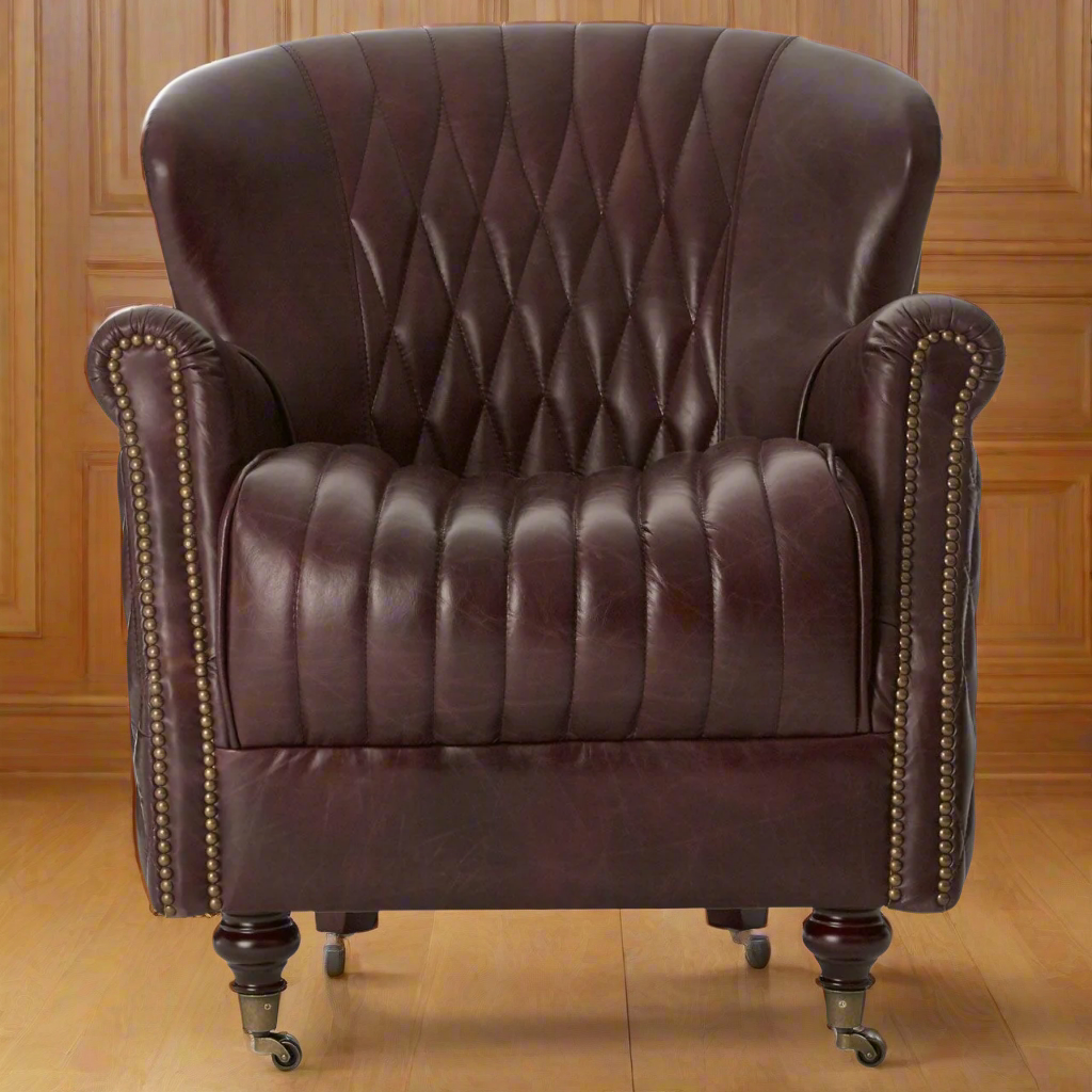 Leather Buttoned and Quilted Chair H 79 cm